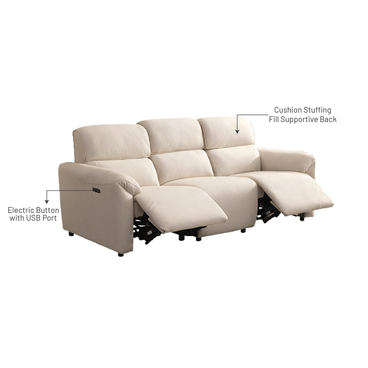 Nino 3 Seater Electric Incliner Sofa, Fabric