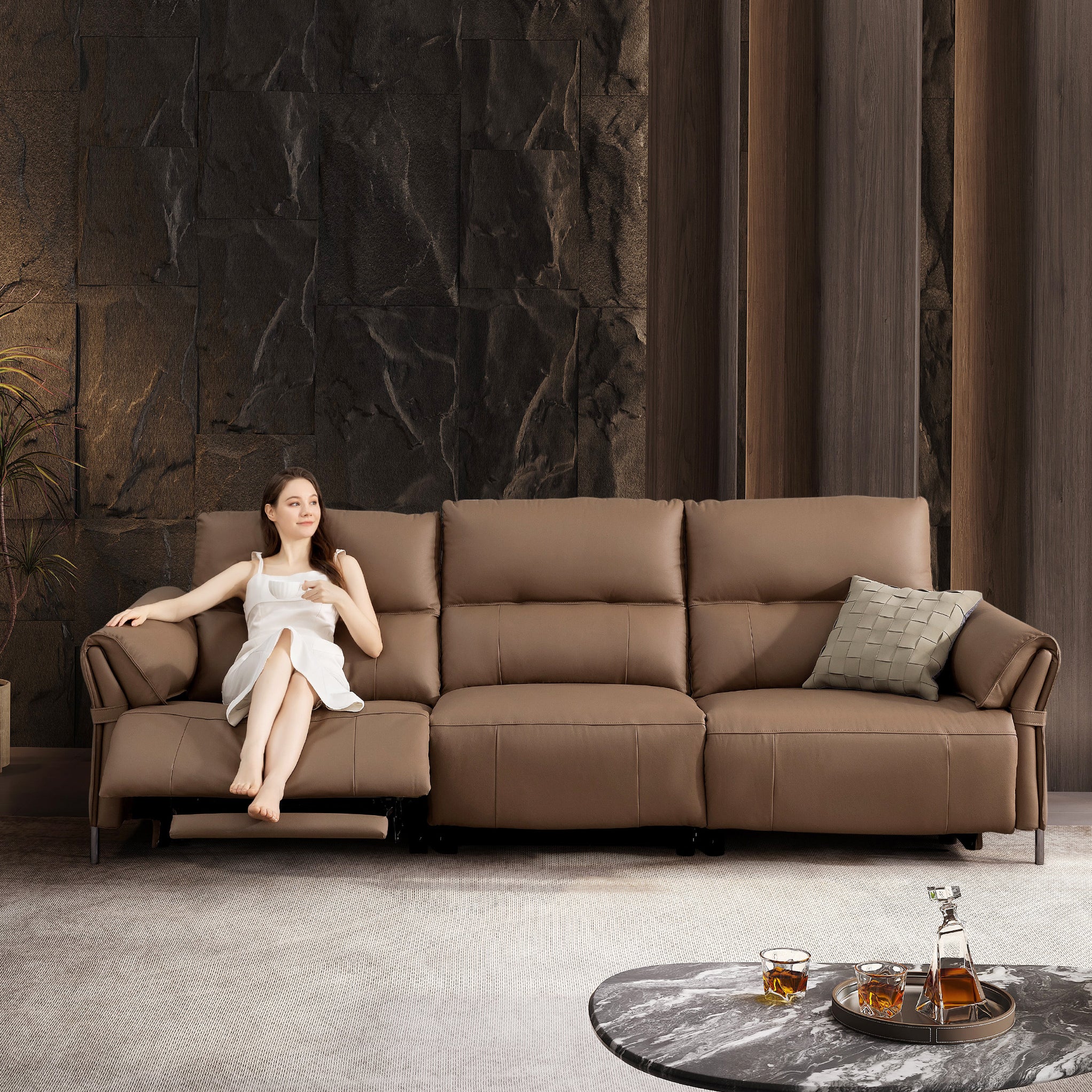 Rachelle 3 Seater Electric Incliner Sofa, Genuine Cowhide Leather ...