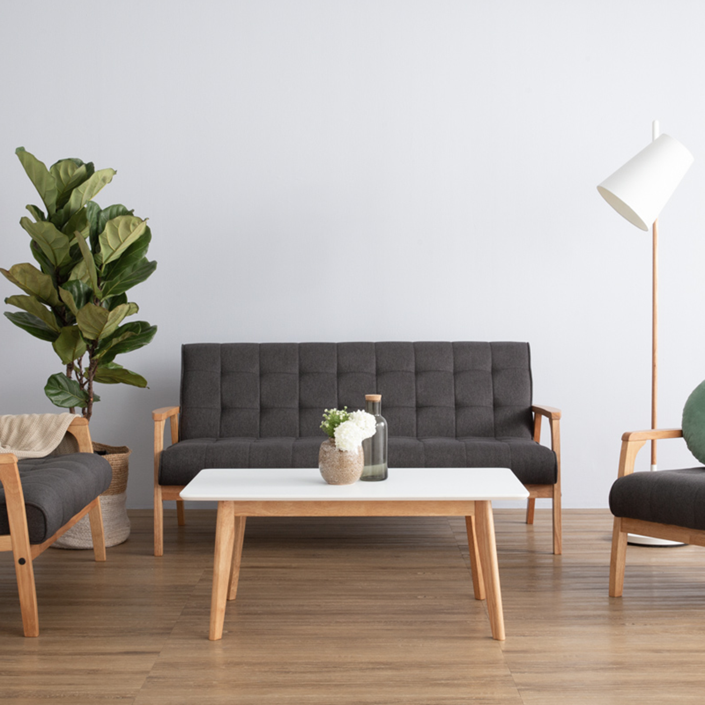 Aimon 1.0m Coffee Table, Wood - Natural/White — Novena Furniture Singapore